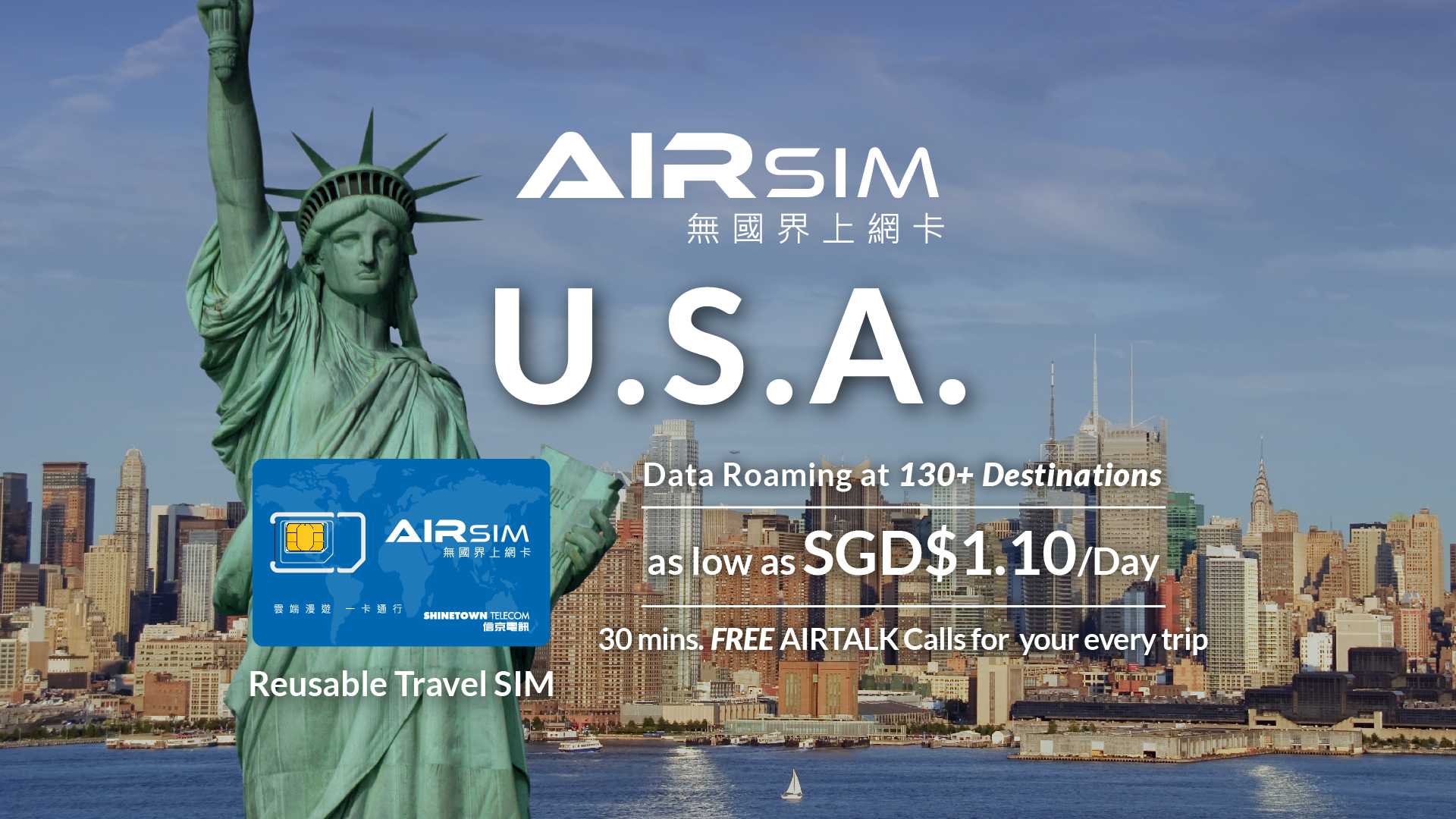 AIRSIM Reusable Global Travel Prepaid SIM for USA in New York | Pelago